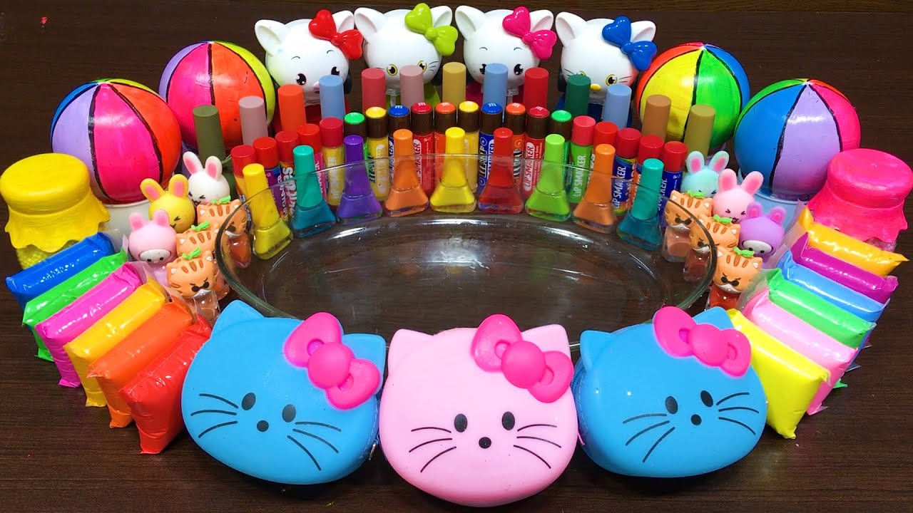 Hello Kitty Slime!! Mixing Floam, Makeup, Clay and More into GLOSSY ...