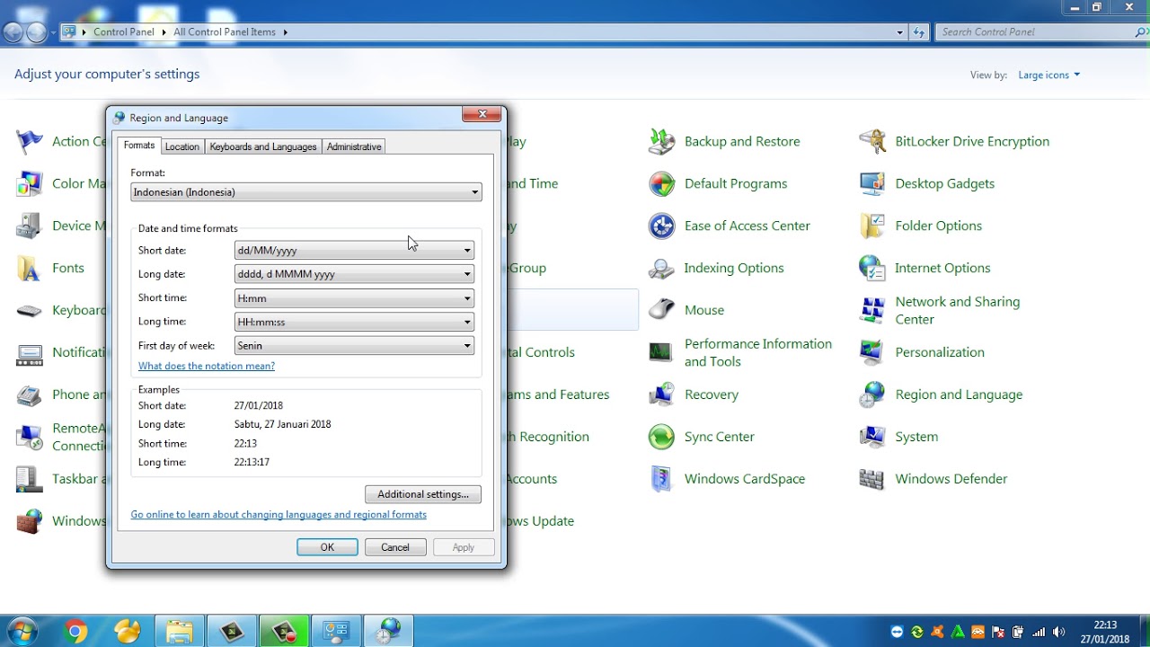 Cara Setting Regional Setting Indonesia Windows 7 - YouTube