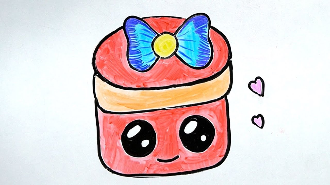 Cute Gift Box Drawing with colors || How to Draw a Gift Box Step by ...