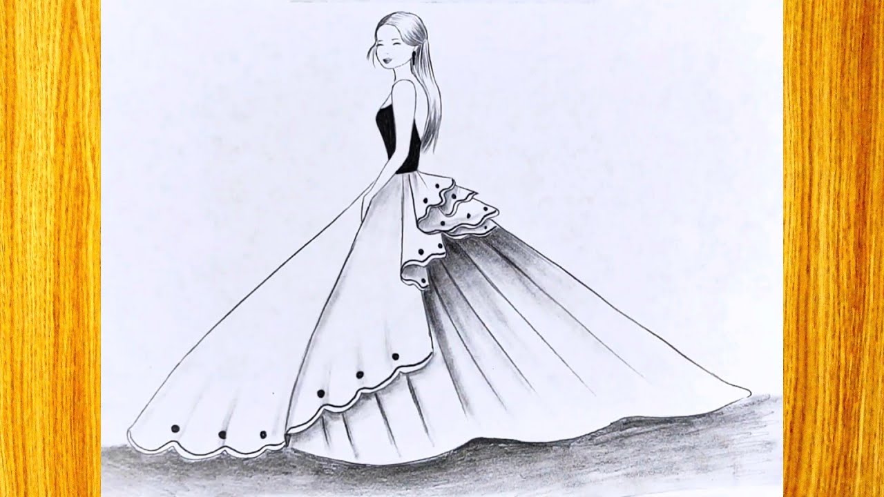 Cum se desenează o Prințesă/ O fată cu rochie frumoasă desenata pas cu ...