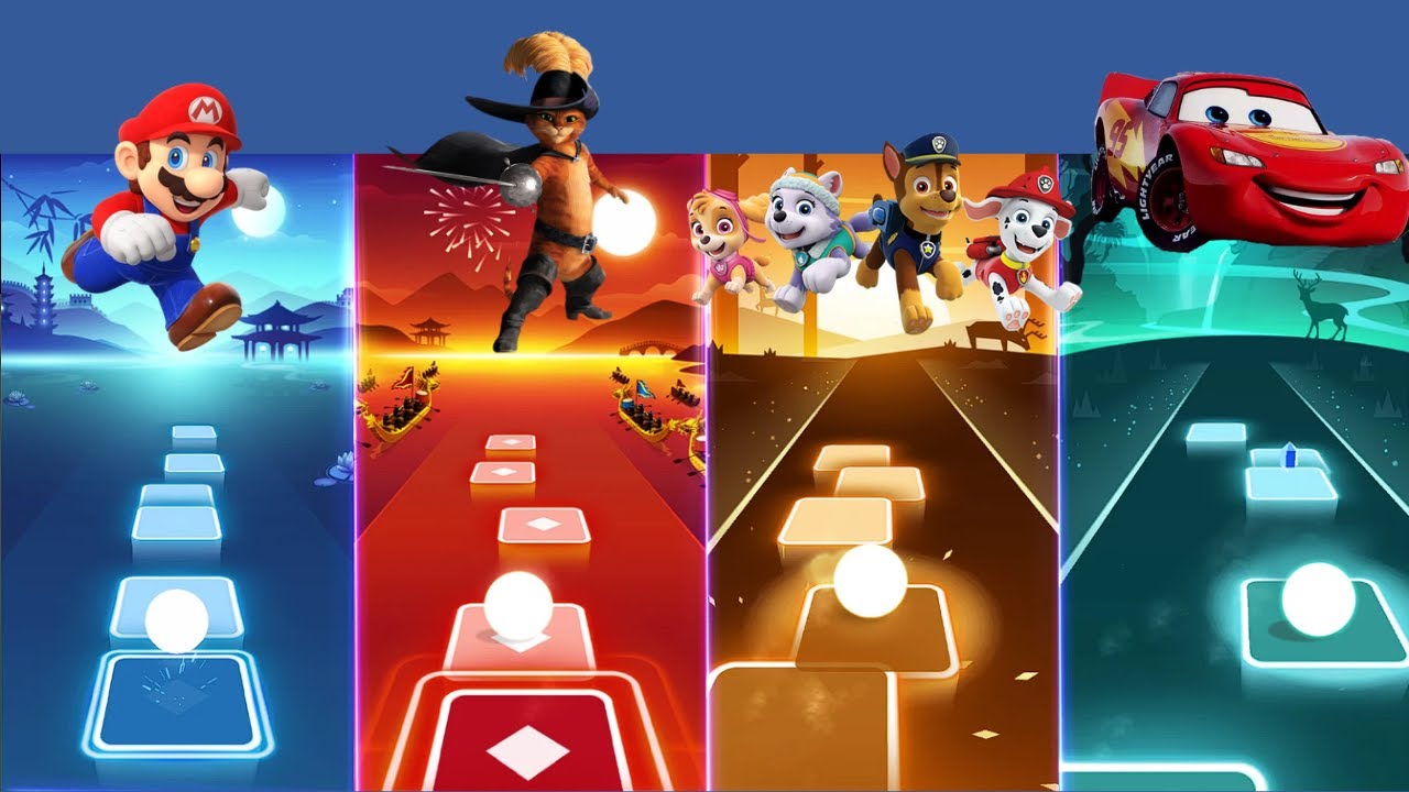 Super Mario vs Puss in Boots vs Paws Patrol vs Cars on the road | Tails ...