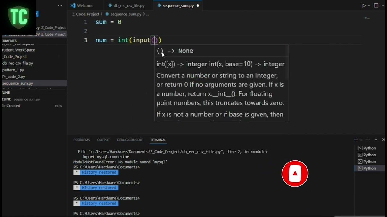 how to find sum of sequence in python @technicalcourses - YouTube