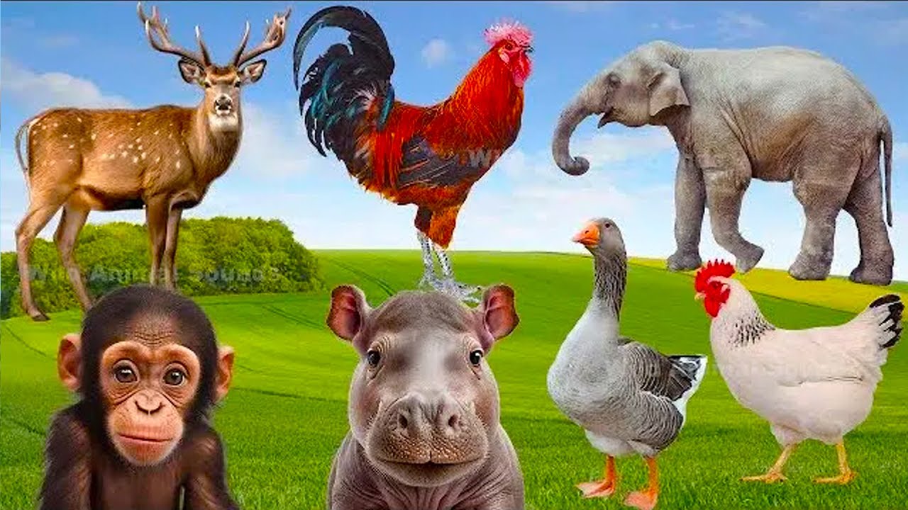 Farm Animal Moments In Peaceful: Dog, Monkey, Goose, Elephant, Hen ...