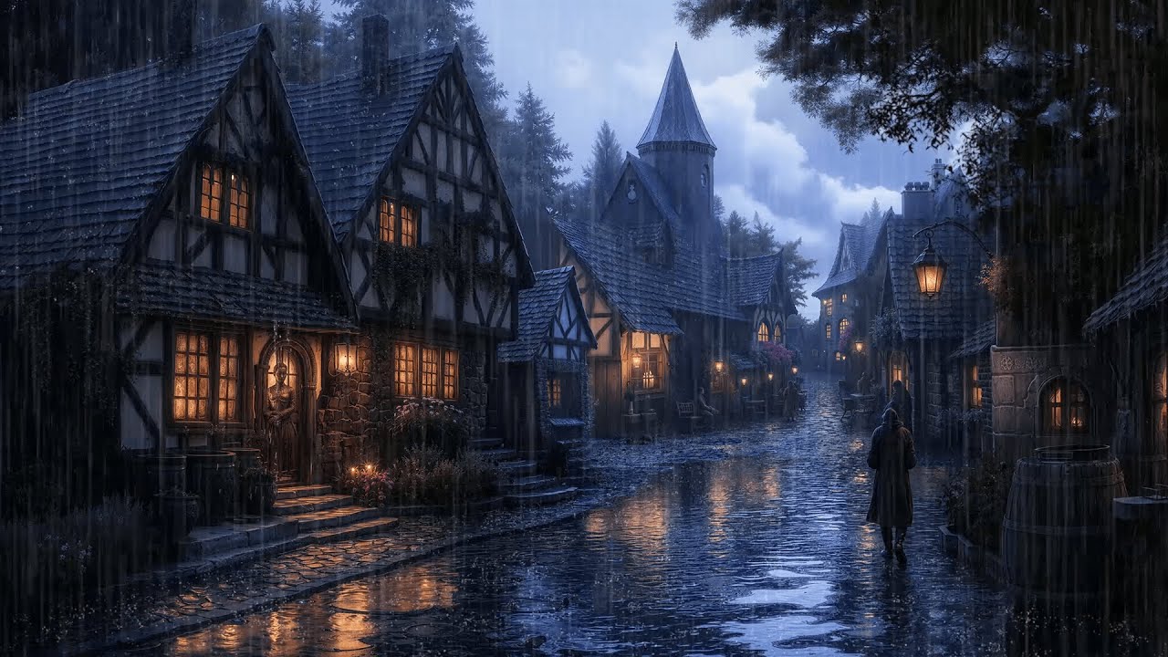 Medieval Town Ambience | Relaxing Medieval Town Sounds in Rainy Day ...