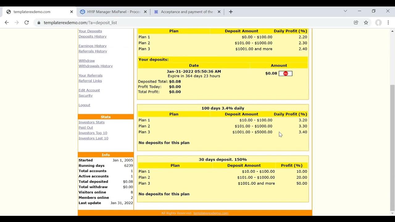 Update Script HYIP Manager MixPanel 2022 PerfectMoney With API Paykassa Added New Payment ...