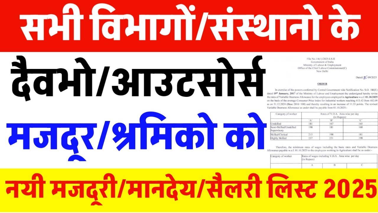 आउटसोर्स, दैवभो, श्रमिक, मजदूर नयी रेट/मजदूरी लिस्ट नया आदेश जारी ...