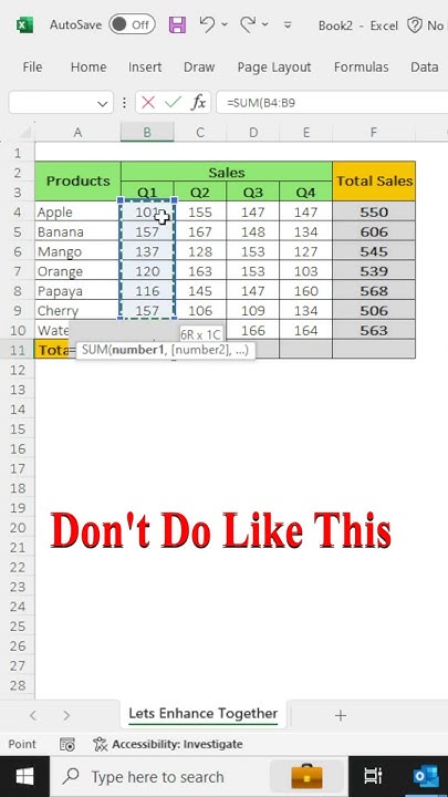 Excel Trick | AutoSum in Excel | Lets Enhance Together #excel #exceltricks #shorts #trending # ...