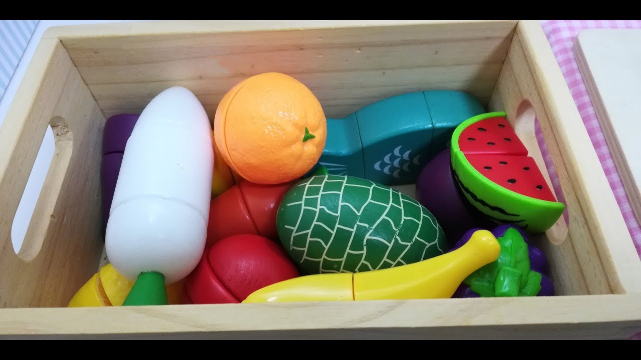 Learn Names of Fruits and Vegetables | Toy Kitchen Velcro Cutting food ...