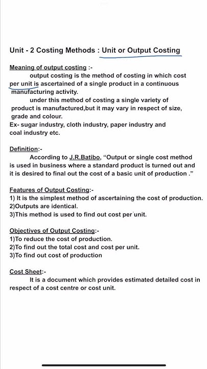 Output Costing | cost accounting | B.com | KUD | unit costing | #Cost sheet #shorts # ...