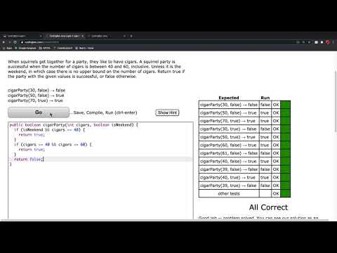 CodingBat Logic1 Cigar Party - YouTube