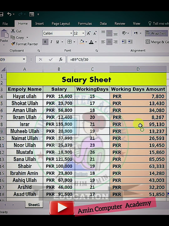 Excel Tips: How to Determine Working Days Salary Easily #exceltips #1millionviews - YouTube