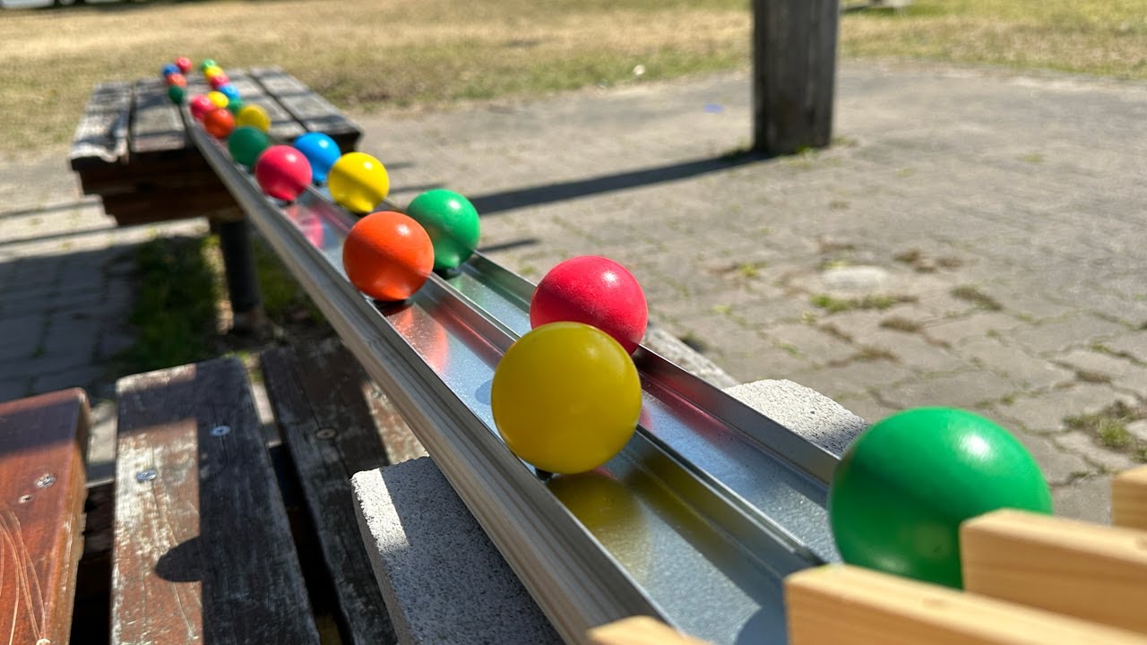 Marble run race ☆ Double steel rail & handmade wooden slope course ...