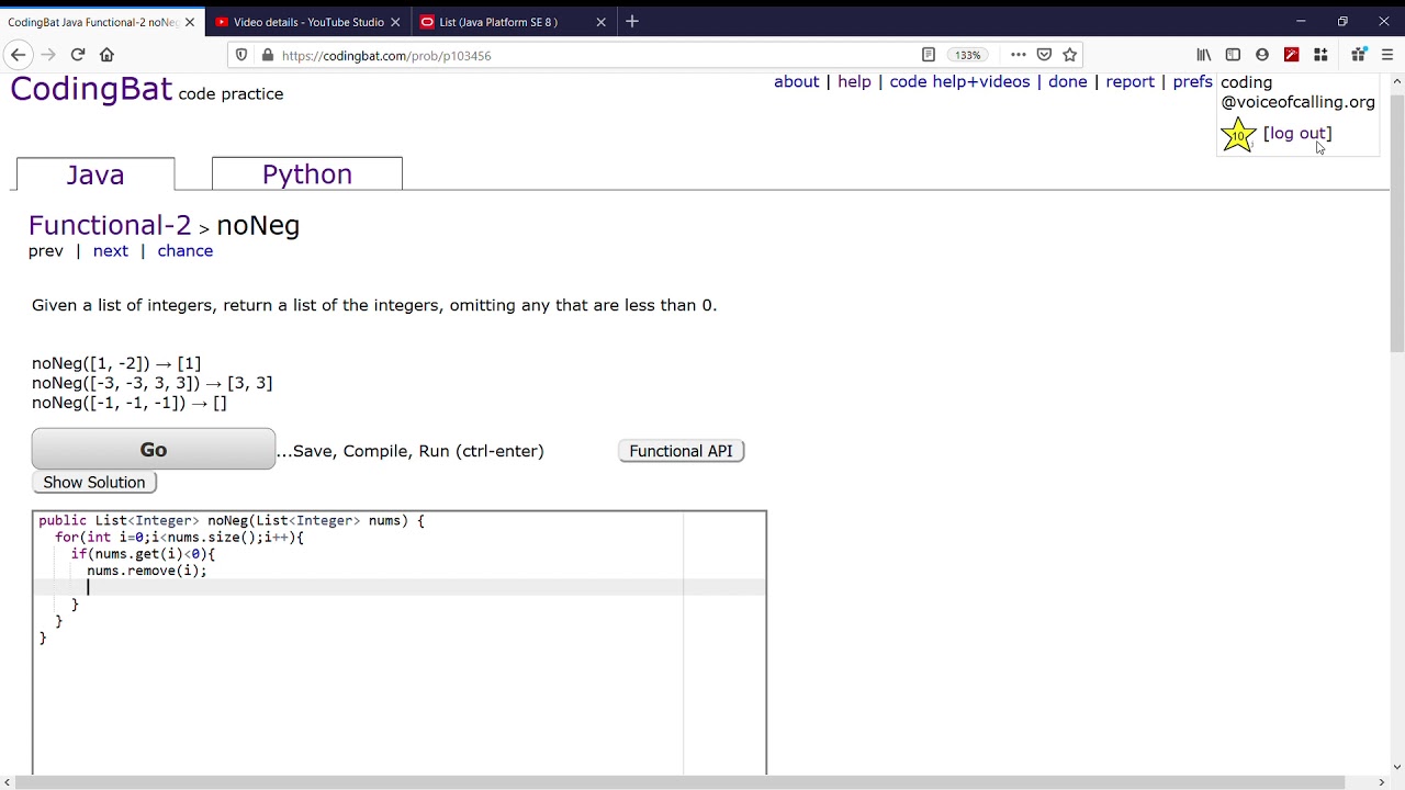 Functional-2 (noNeg) Java Tutorial || codingbat.com - YouTube Functional-2 (noNeg) Java Tutorial || codingbat.com - YouTube