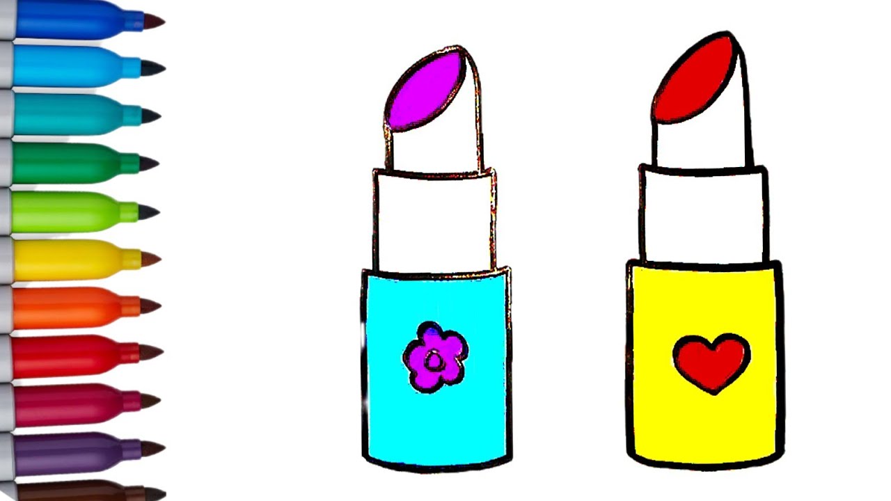 How to draw cute lipstick for kids💄/Lipstick drawing and colouring for ...