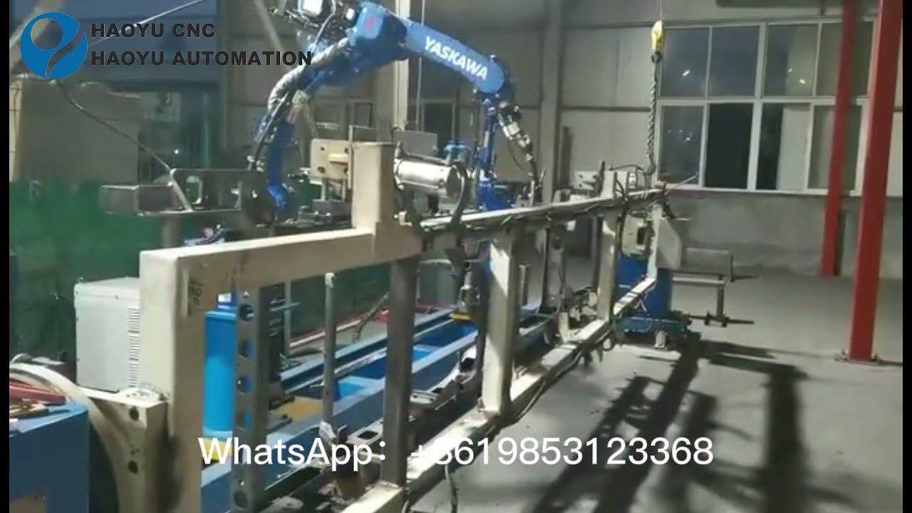 Double external axis robot welding machine with robot slider - YouTube