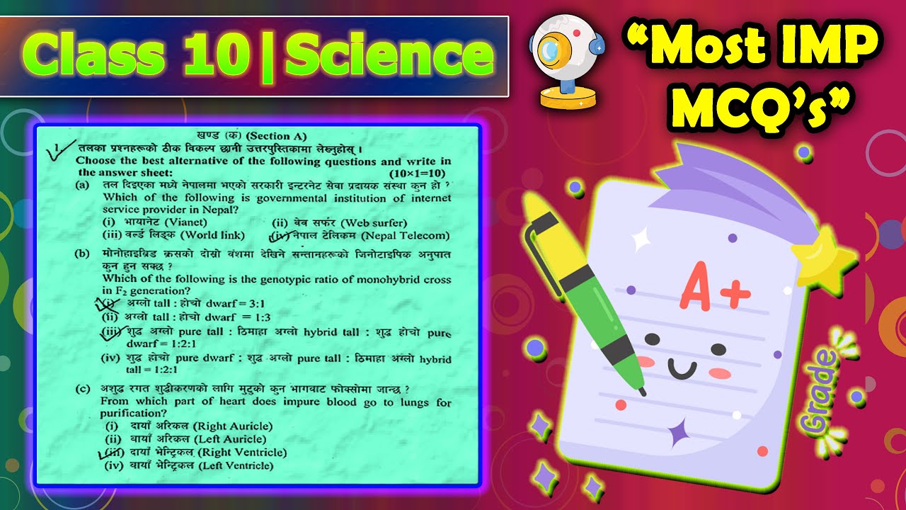SEE 2081 Science || Top 10 MCQ's || Grade Increment || Class 10 Science ...