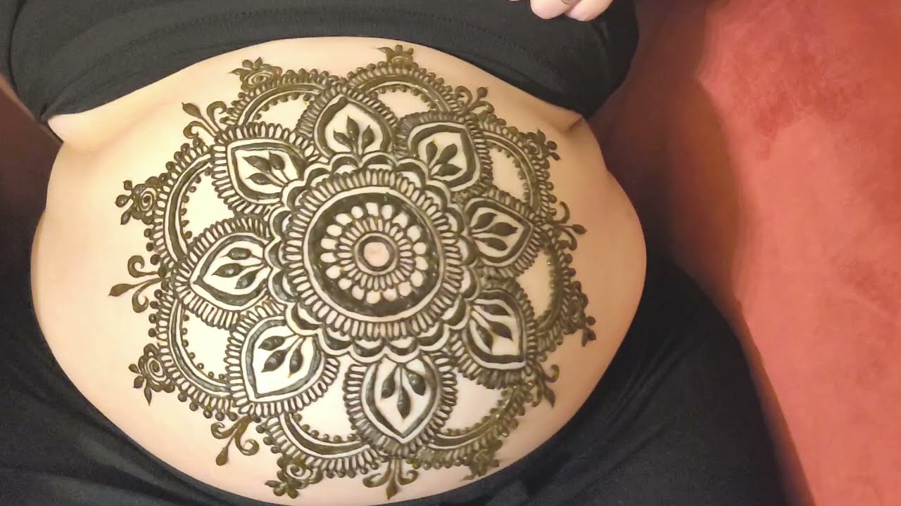 Maternity Belly Henna Mandala Design for photoshoot at home studio in ...