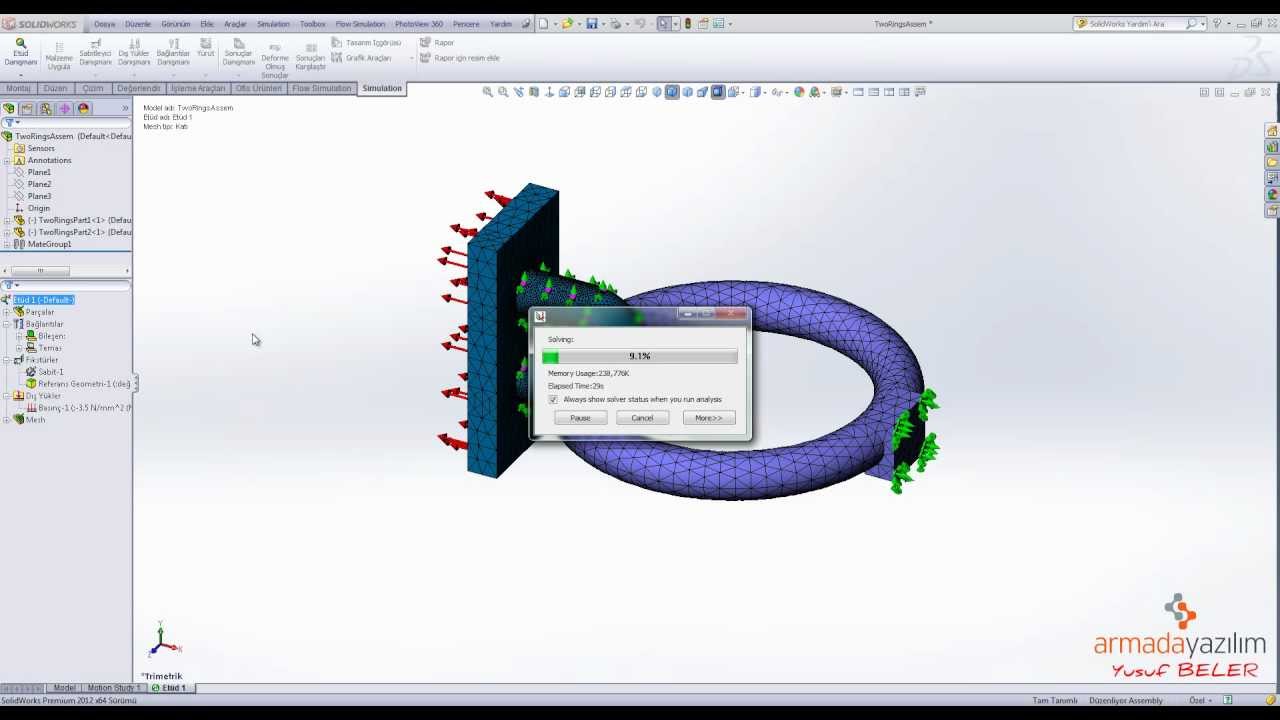 SolidWorks Simulation - Two Ring Assembly - YouTube