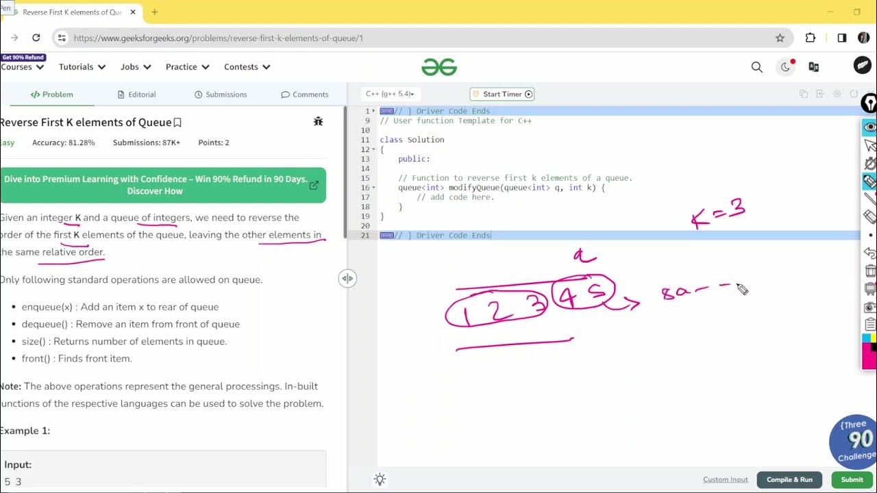 Reverse First K elements of Queue || queue || DSA ||POTD|| Day 2 - YouTube