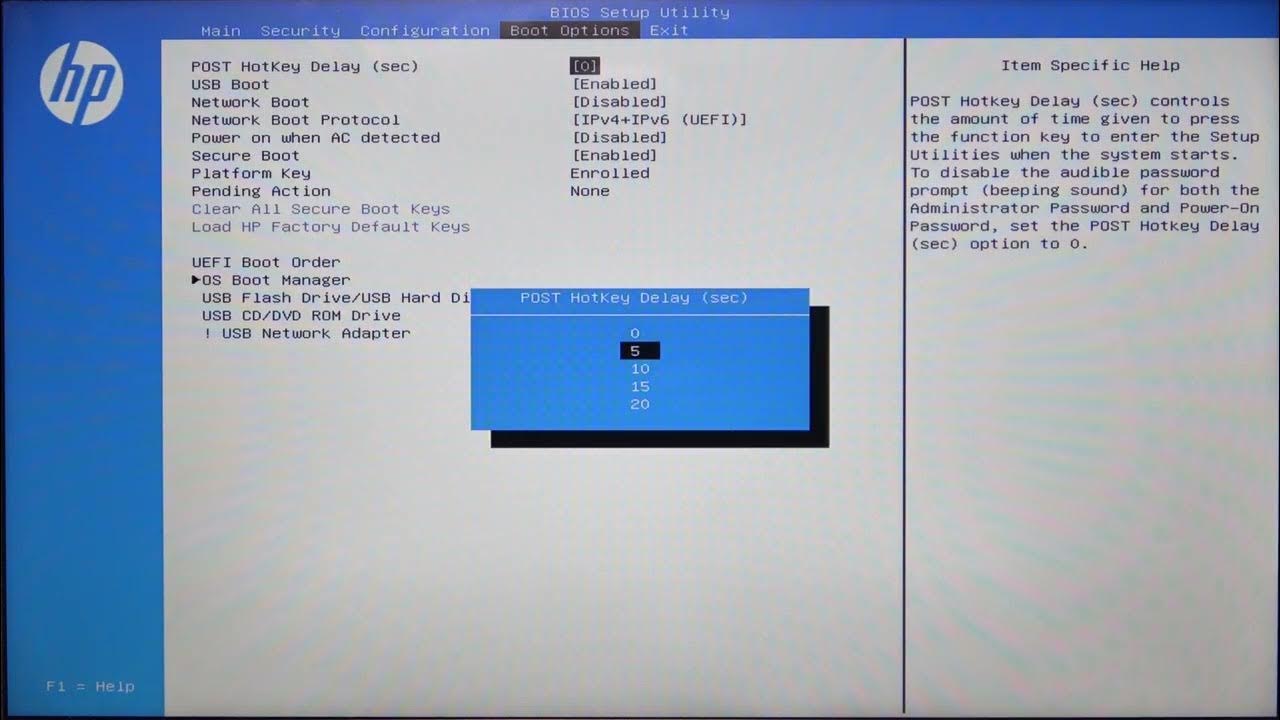 HP Compaq 250: How to Change POST Hotkey Delay in BIOS - YouTube