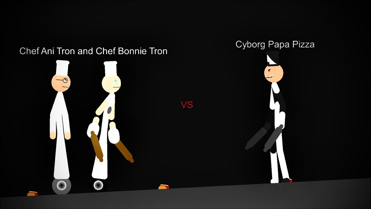 Cyborg Papa Pizza vs Chef Ani Tron and Chef Bonnie Tron Stick Nodes ...