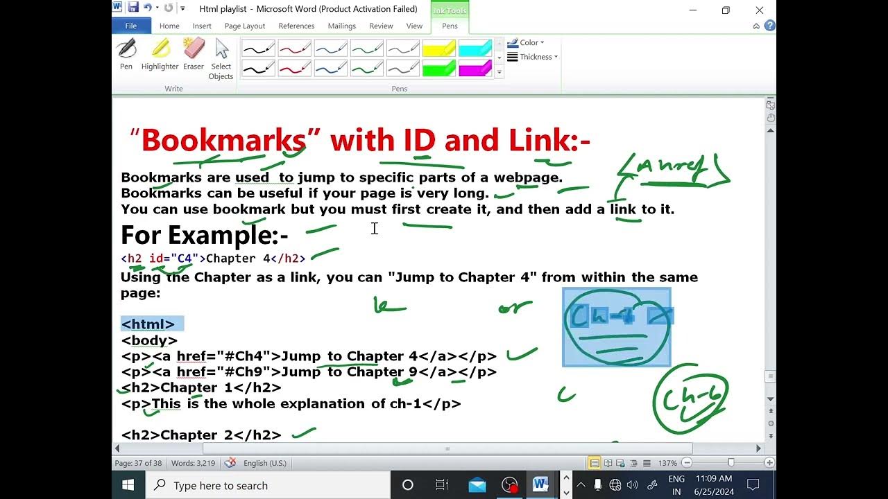 HTML LECTURE - 31// HYPERLINK WITHIN A PAGE// BOOKMARK WITH ID AND ...