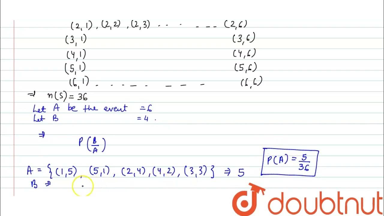 A die is thrown twice and the sum of the numbers appearing is observed to be 6. What is the cond ...