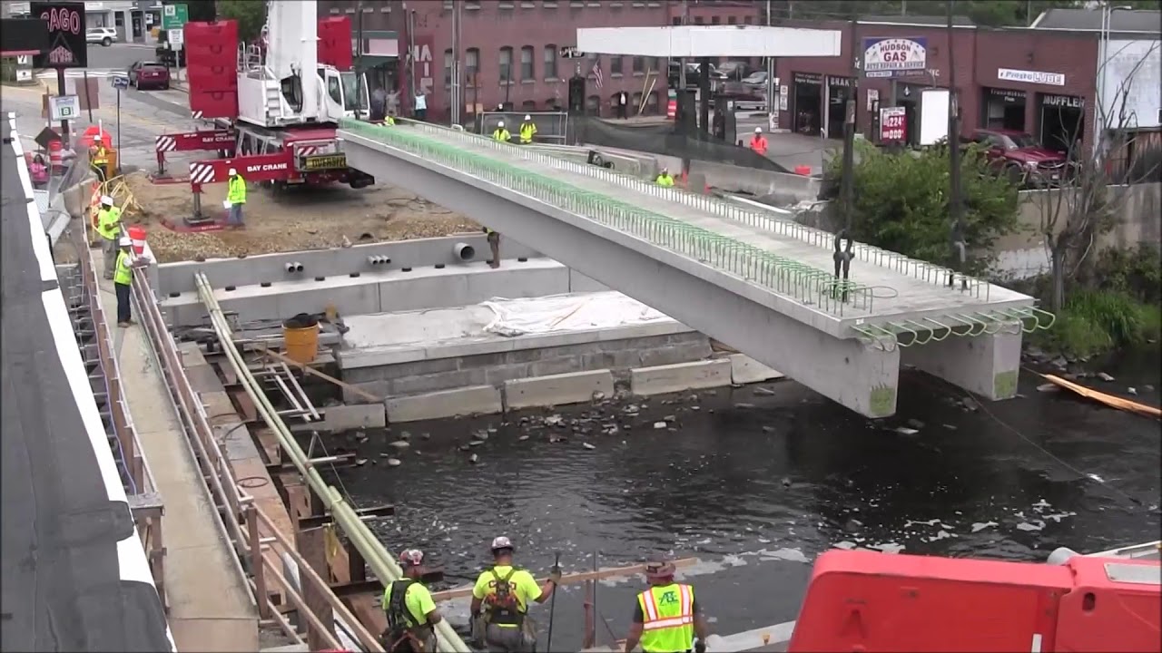 Washington St. Bridge installation time lapse video in Hudson, MA Day 1 ...