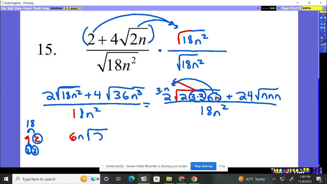 Algebra 2 4-4 Radicals - Rationalizing the Denominator #15 - YouTube