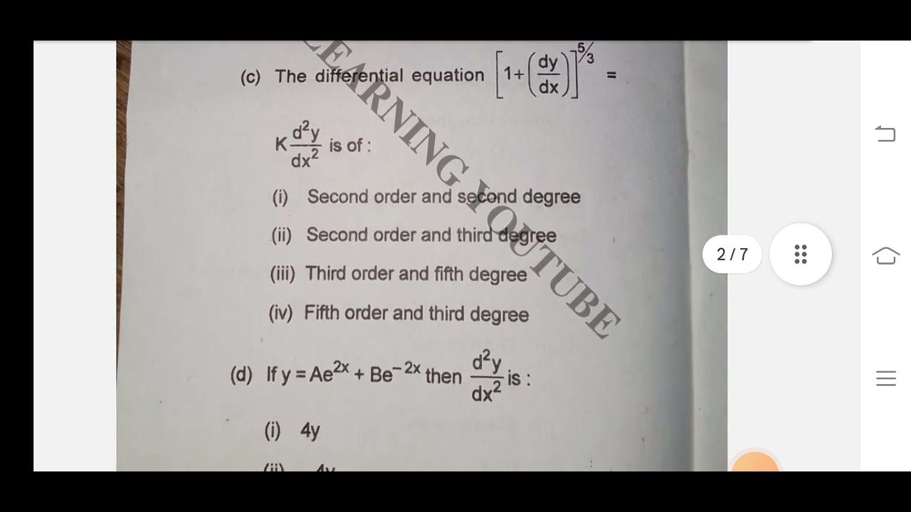 PAPER 7 SEM 3 2019 DIFFERENTIAL EQUATION. - YouTube