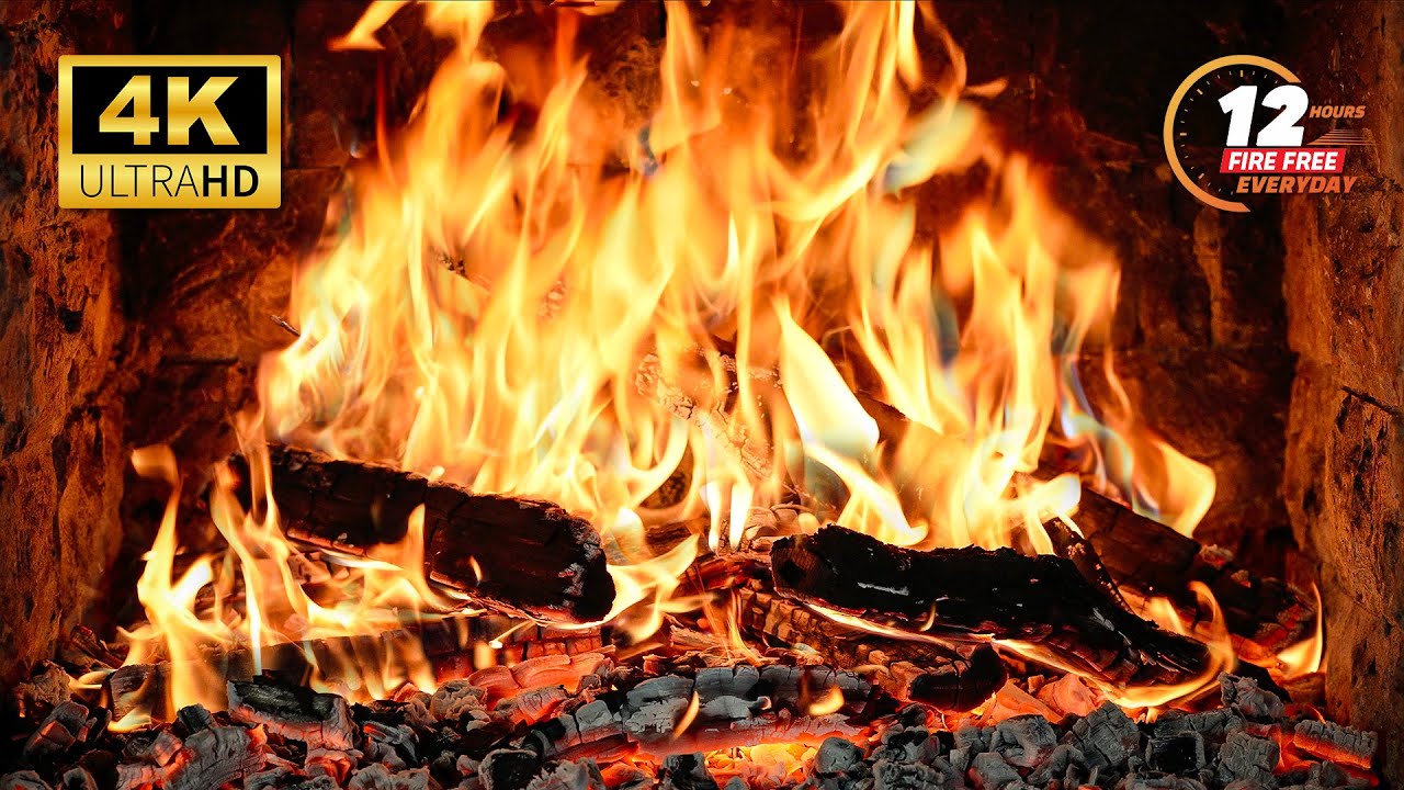 🔥 Fireplace Burning 4K with Cozy Crackling Fire Sounds. Relaxing Fire ...