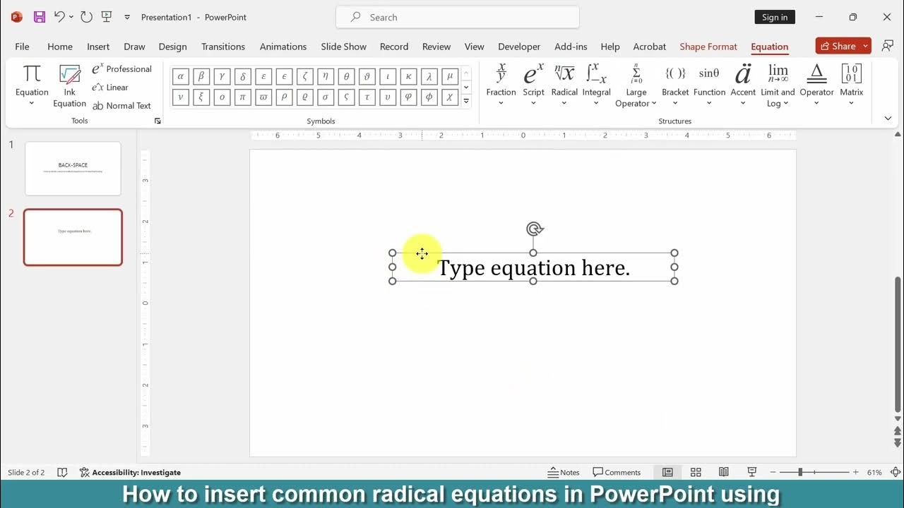 How to insert common radical equations in PowerPoint using - YouTube