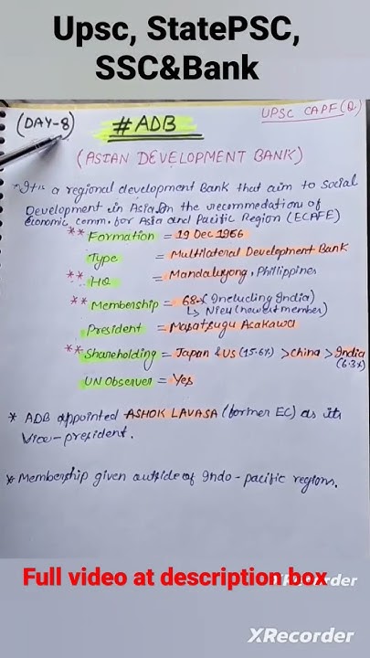 DAY-8||Topic of the Day||#ADB-Asian Development Bank||Upsc,StatePSC,SSC, NDA&CDS||Speedy ...