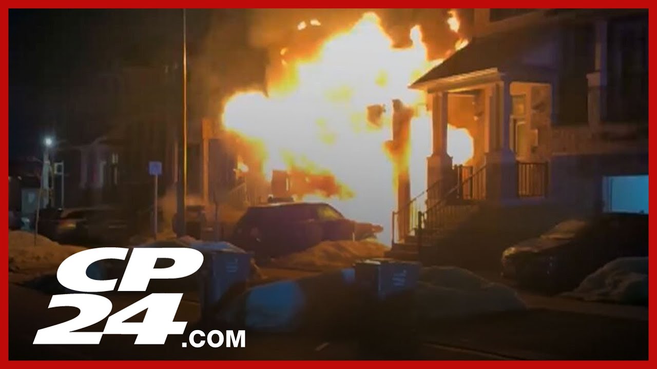 Video shows Brampton home engulfed by flames following explosion - YouTube