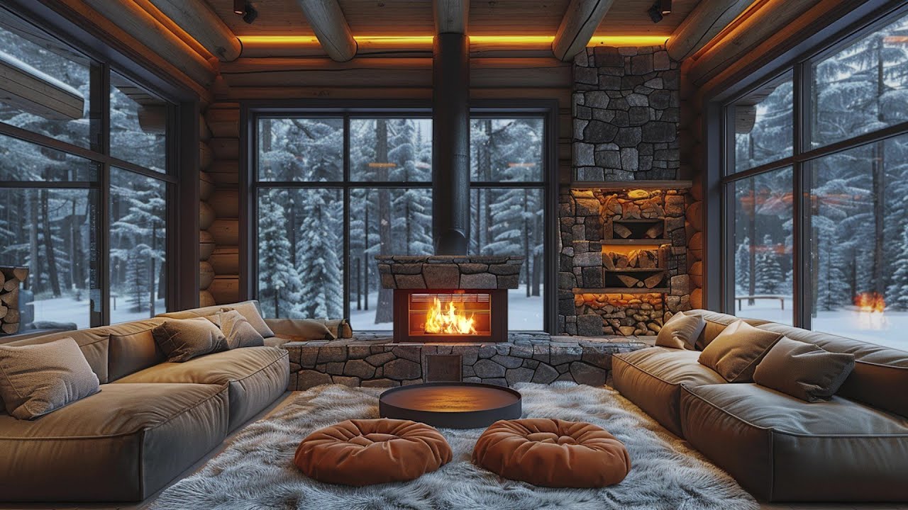 Winter Forest Room and Fireplace Crackling | Cozy Ambience for Stress ...