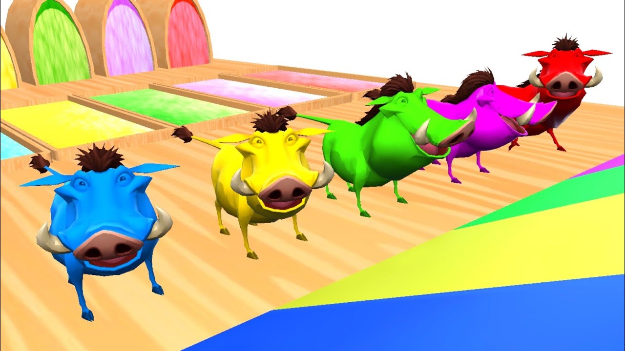 5 Wild Animal Cartoon Learn Colour with Colourful Animals Paint and ...