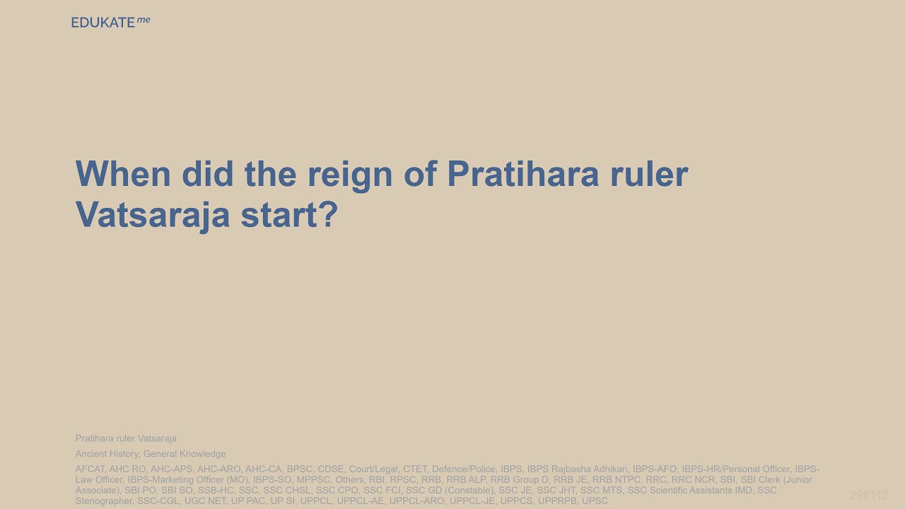 When did the reign of Pratihara ruler Vatsaraja start? - YouTube