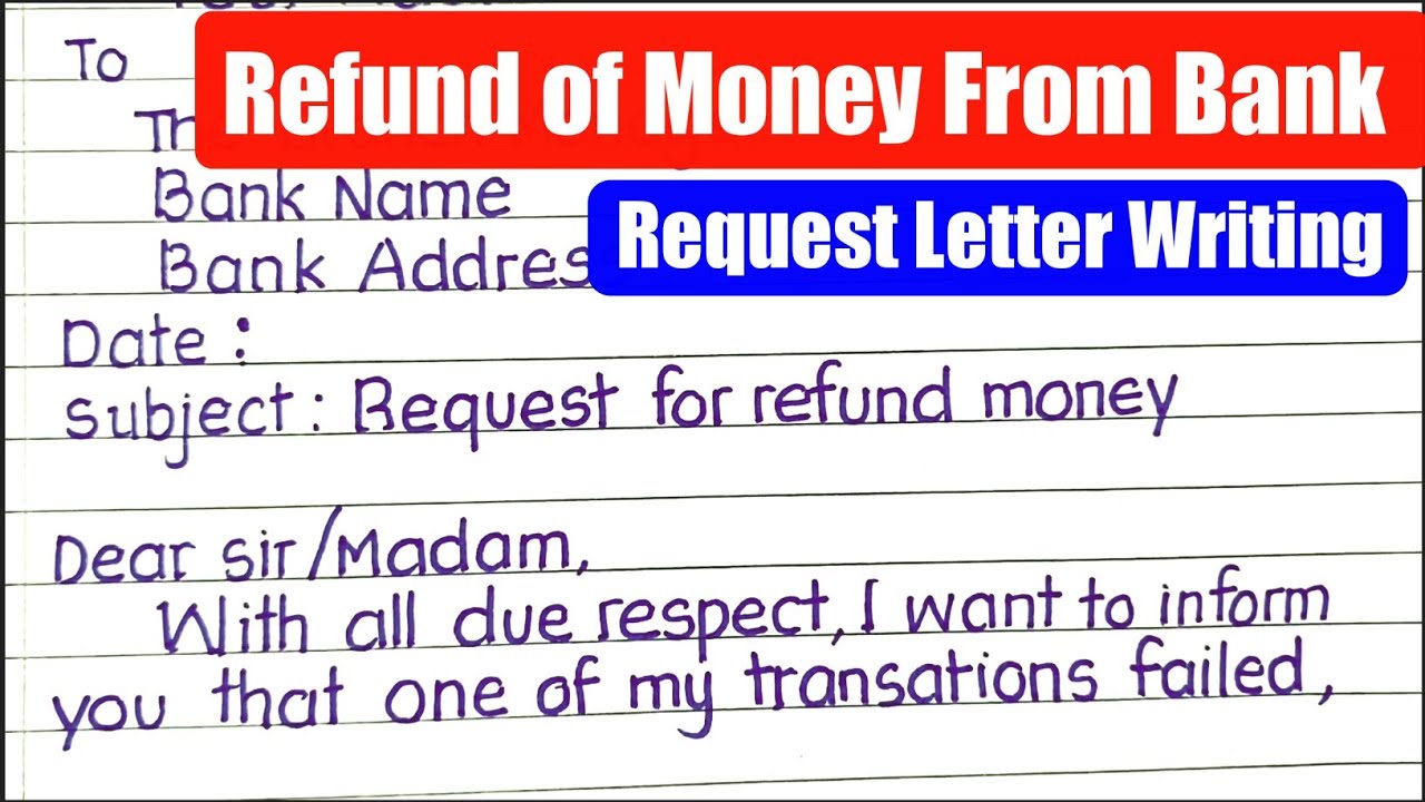 Write Application to Bank Manager for Refund Money|Cash not received ...