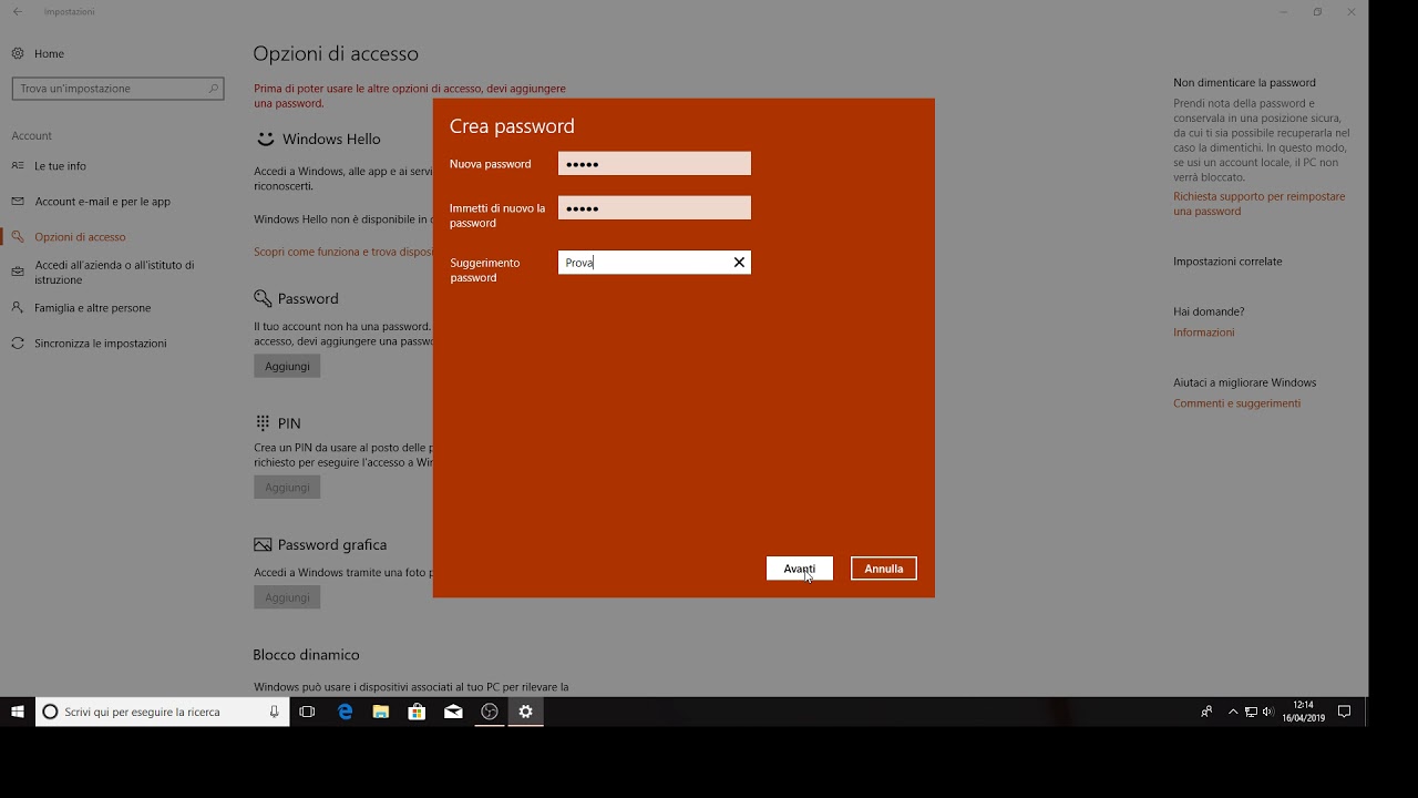 Password e PIN Windows 10 - YouTube