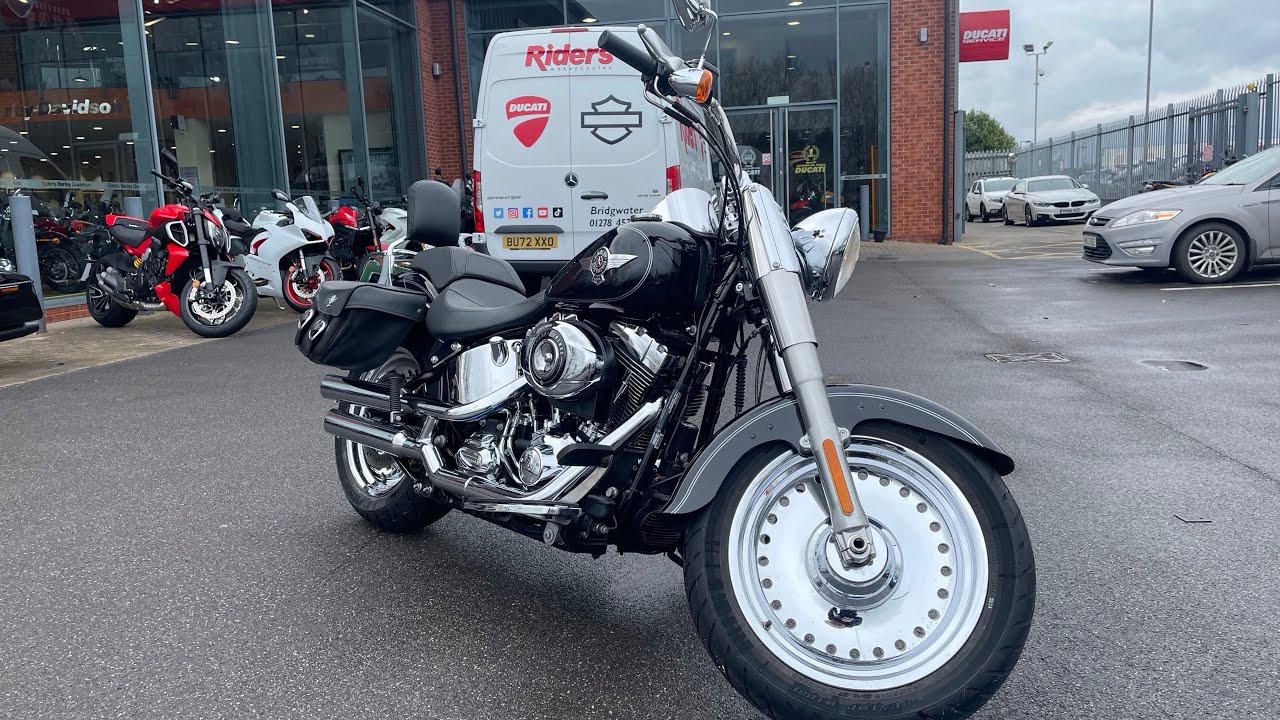 Harley-Davidson Flstf Fatboy 1690 12 (Black) walk around with engine ...
