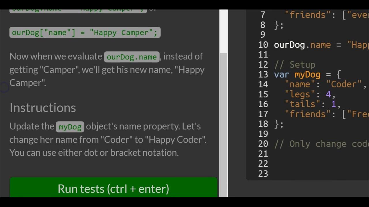 Updating Object Properties, freeCodeCamp Basic Javascript - YouTube