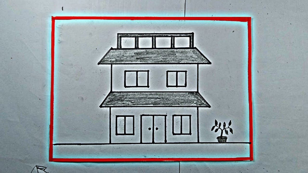 How to Draw a House step by step for Beginners Simple Building Drawing ...