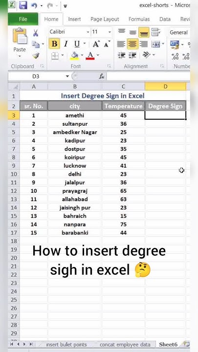 how to insert degree sign in Excel | excel interview | #shorts #excel # ...