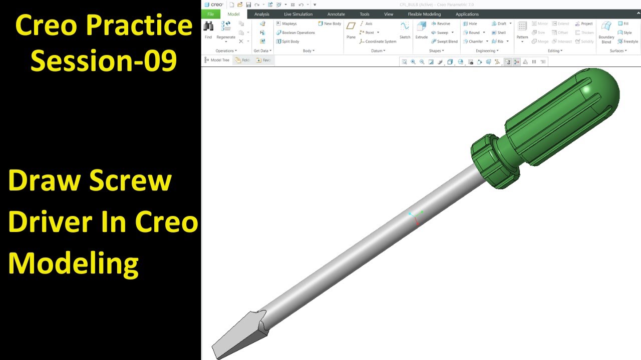 #09 Creo Practice Session - Draw Screw Driver In Creo Modeling - YouTube
