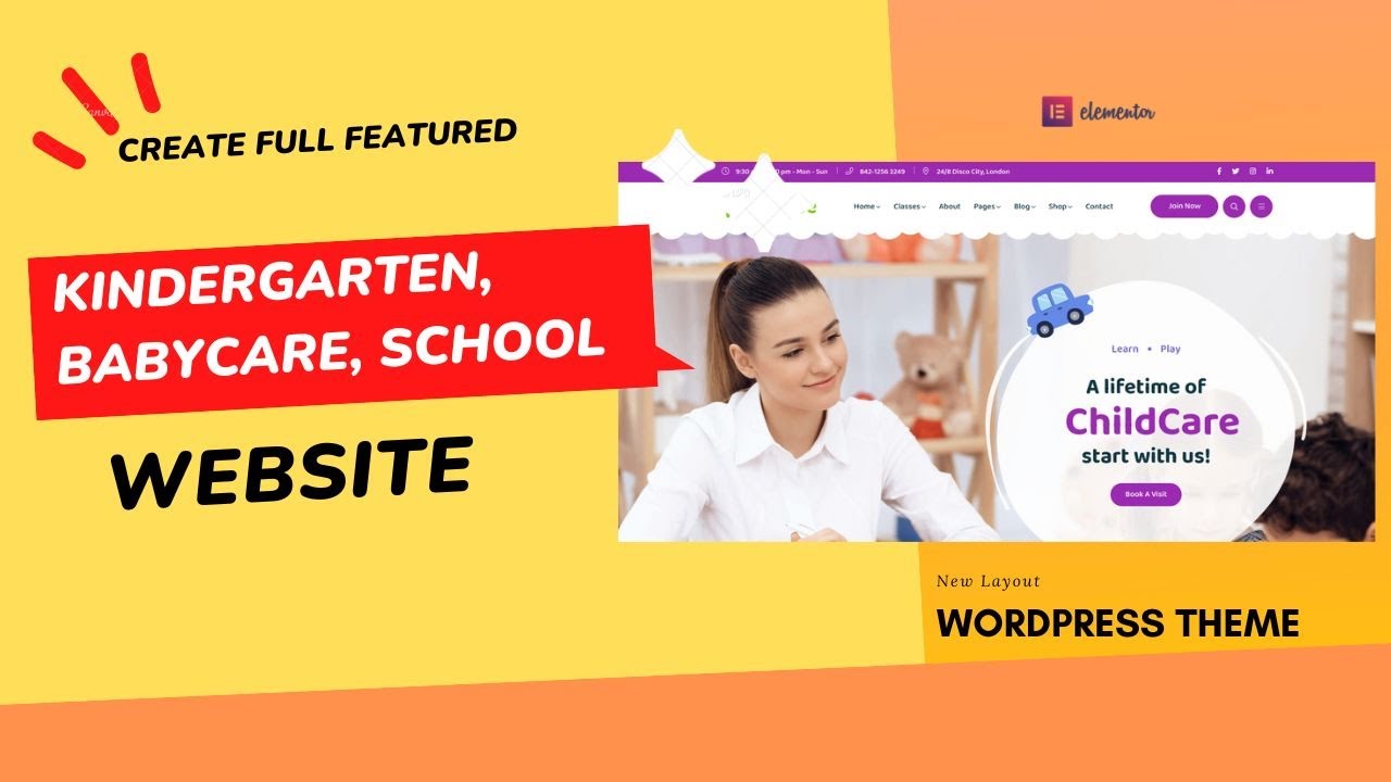 Kindergarten Preschool Website | Baby Care, Kids Activity Elementor ...