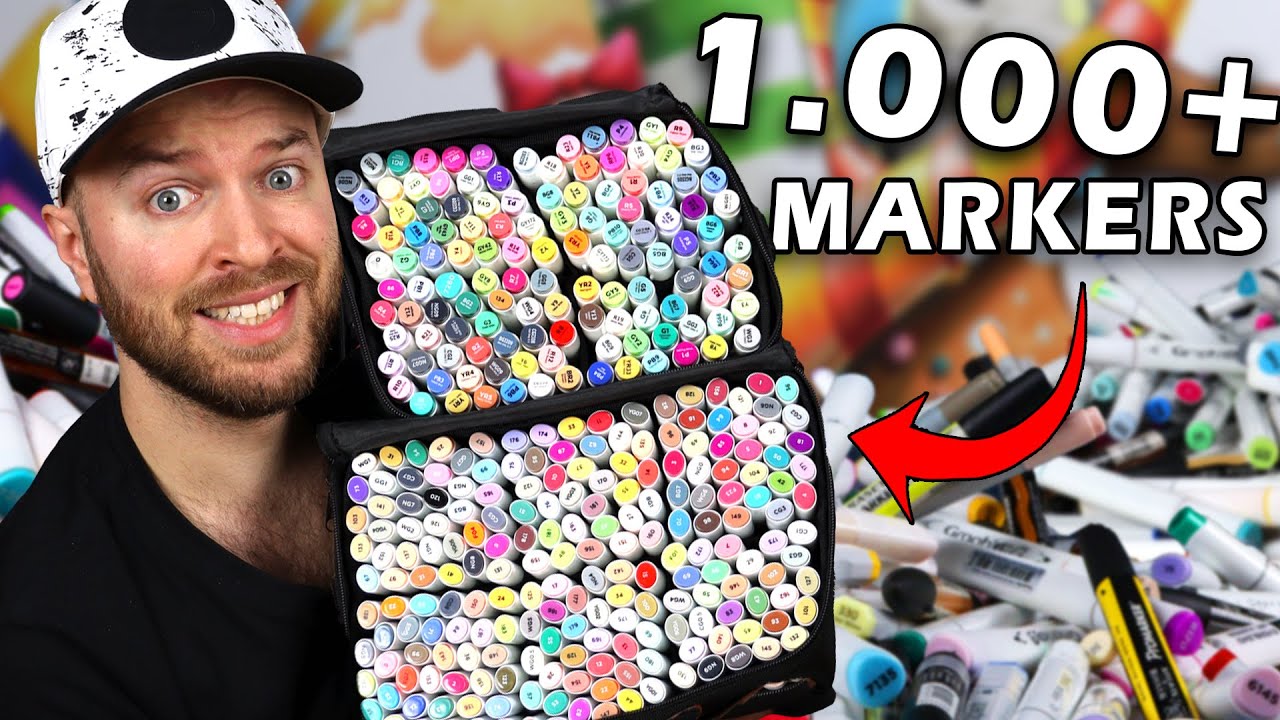 Coloring using EVERY SINGLE MARKER I own - Over 1000 Pens !! - YouTube