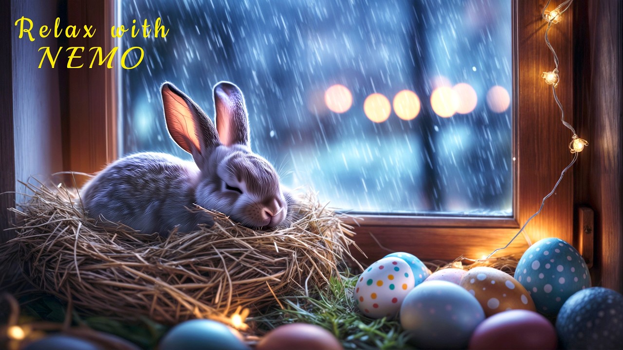 🥚🐇 Cozy Easter Bunny Ambience with Relaxing Rain Sounds 🌧️ Rain on ...