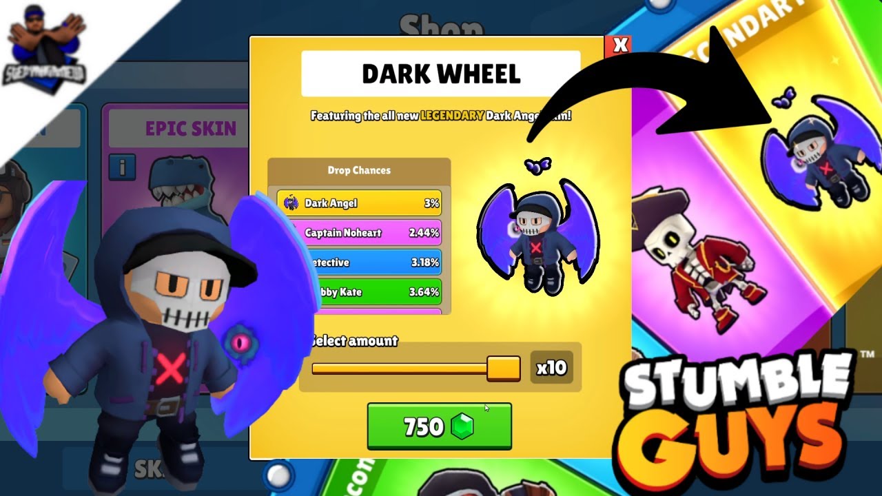 Stumble Guys Dark Spin Wheel NEW Dark Angel SKIN Opening RAGING - YouTube