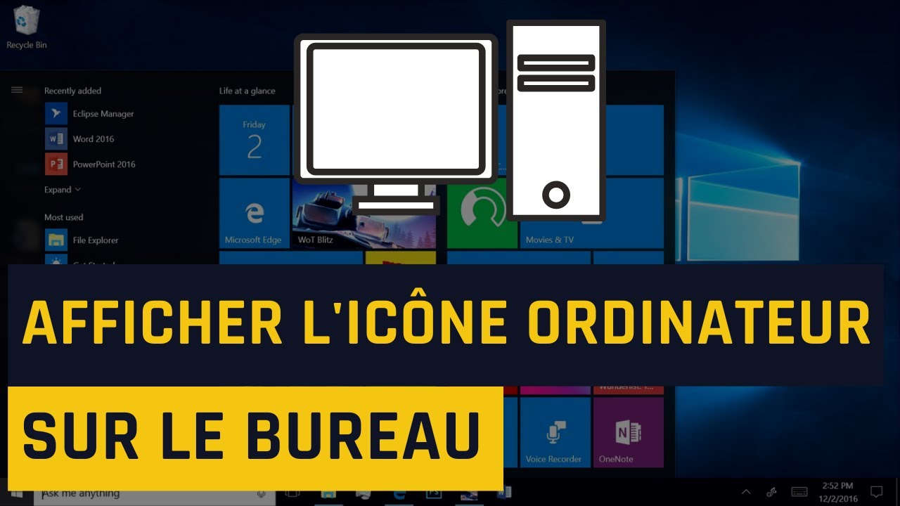 Comment afficher ordinateur sur le bureau Windows 10 - YouTube