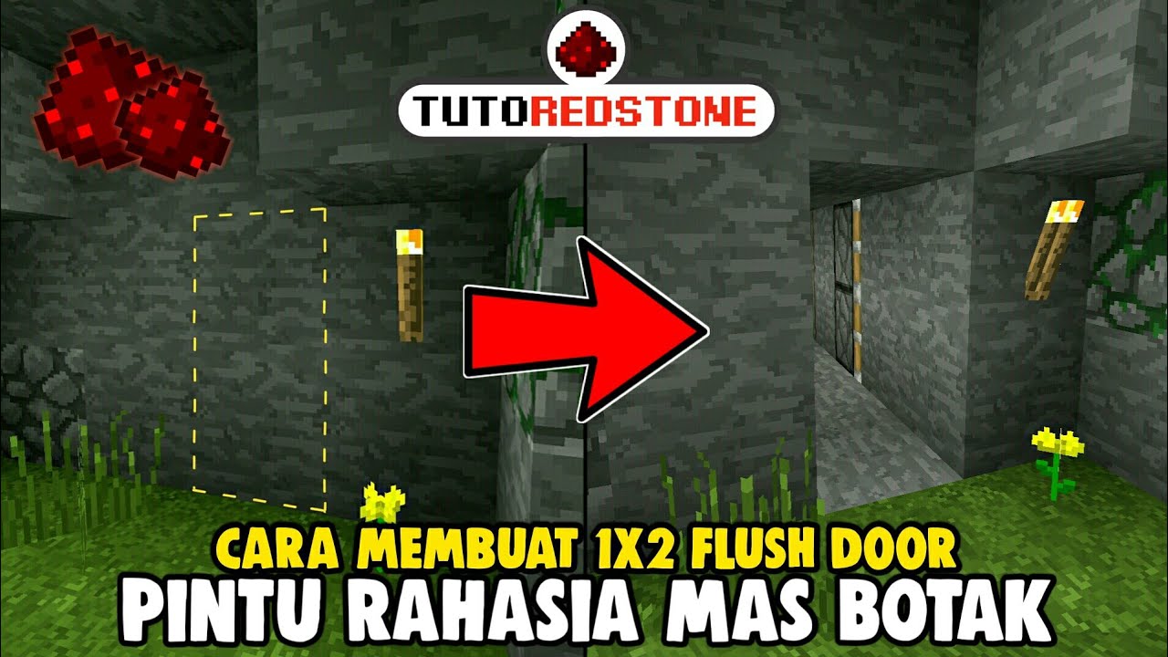 TUTORIAL PINTU RAHASIA MAS BOTAK/1X2 FLUSH DOOR! TUTOREDSTONE #9 - YouTube